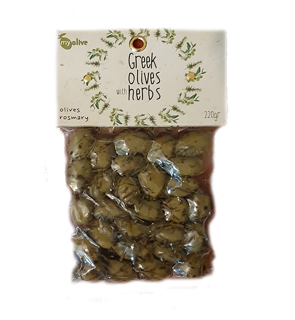 Masline verzi cu rozmarin 220g ⋆ Produse Grecia - Mediteranean Food